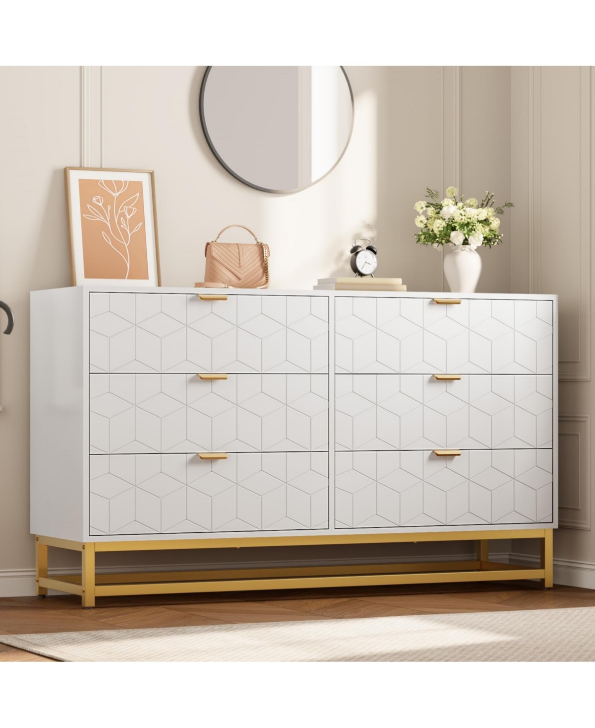 Click here for homfan 6-Drawer 53.5 Wide Dresser with Handles and... prices