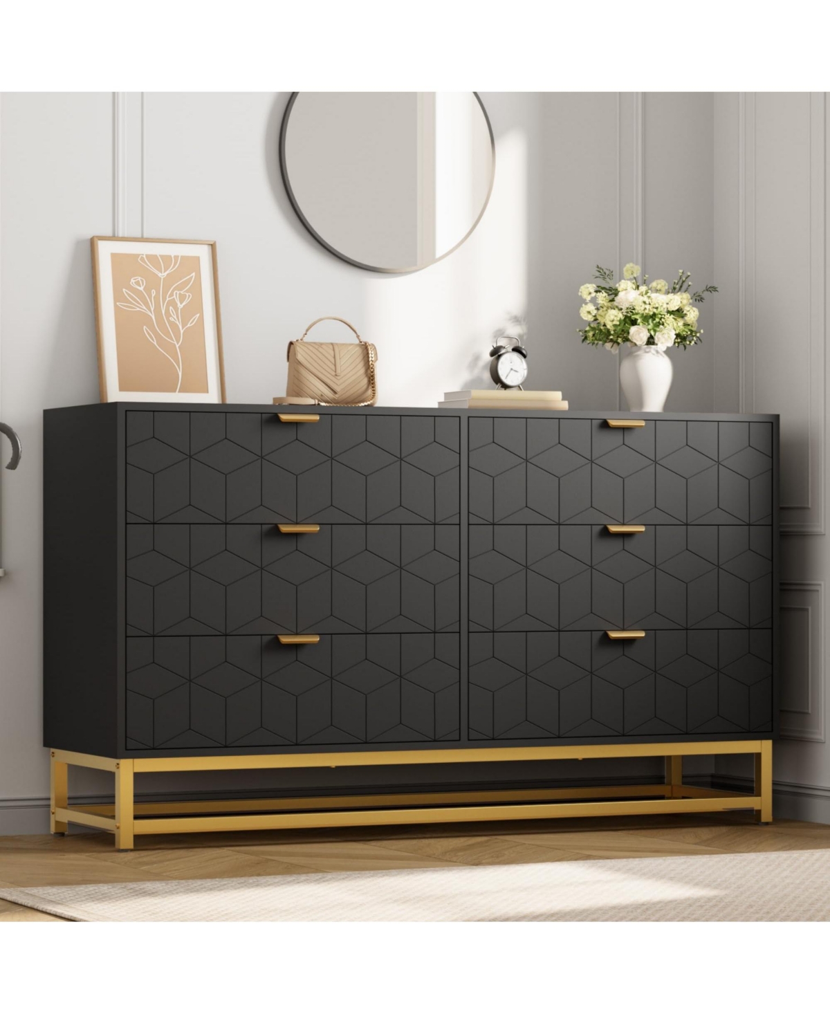 Click here for homfan 6-Drawer 53.5 Wide Dresser with Handles and... prices