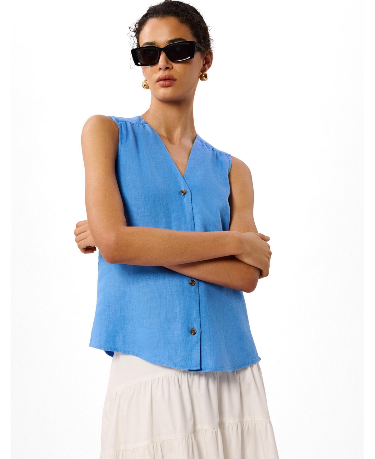 Click here for Whistles Womens Laura Linen Tank - Blue prices