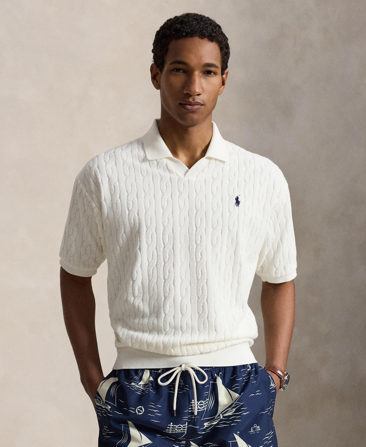 Click here for Polo Ralph Lauren Mens Relaxed-Fit Cable-Knit Terr... prices