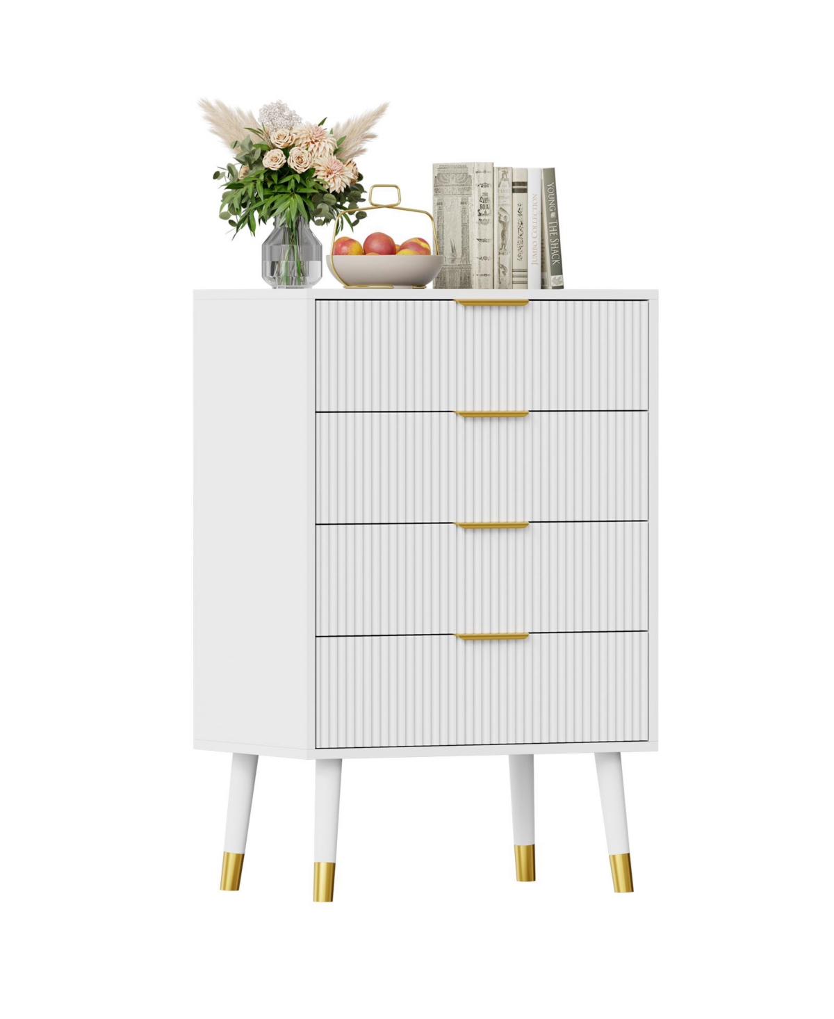 Click here for homfan Fluted 4-Drawer Dresser with Metal Handles... prices