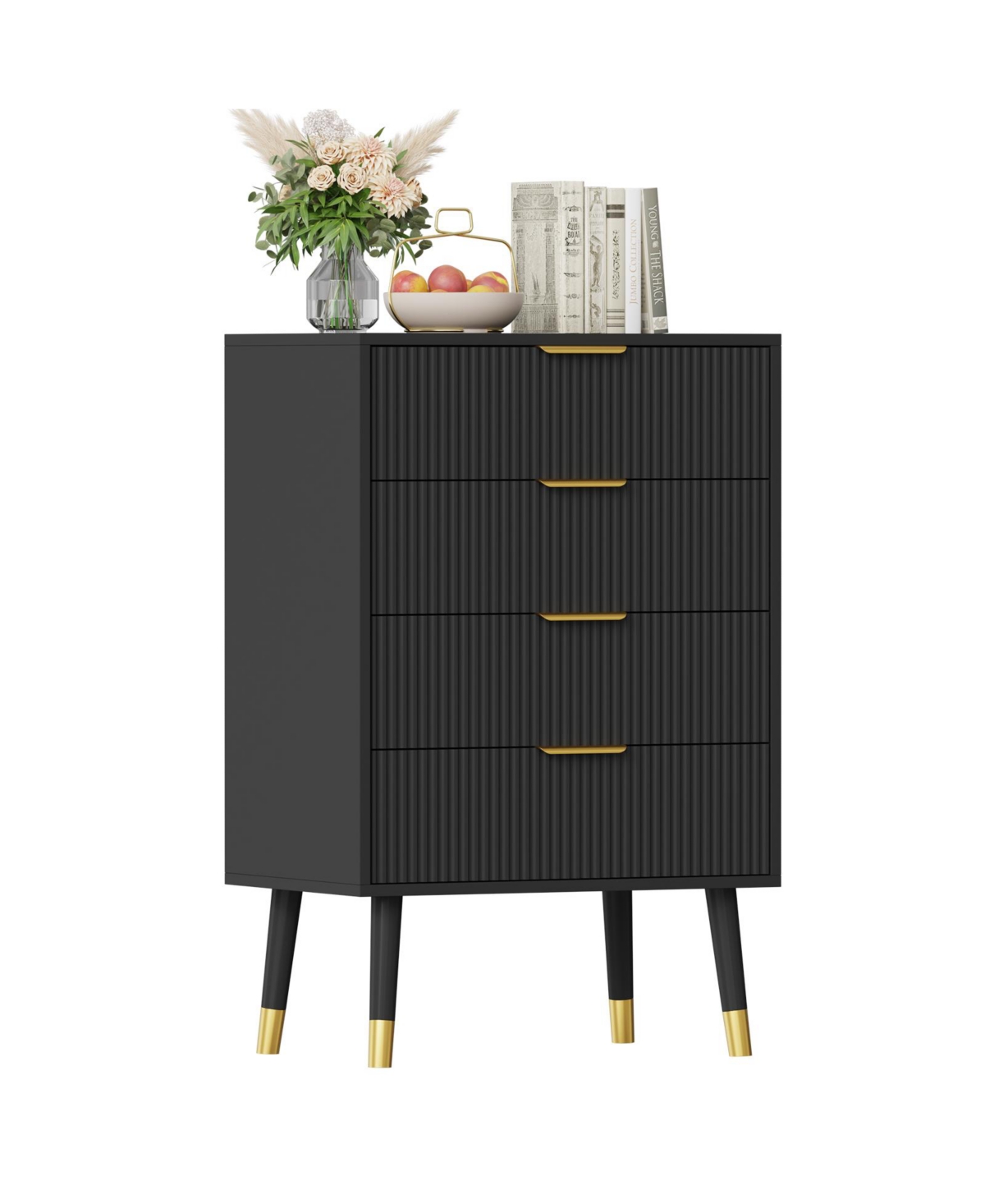 Click here for homfan Fluted 4-Drawer Dresser with Metal Handles... prices