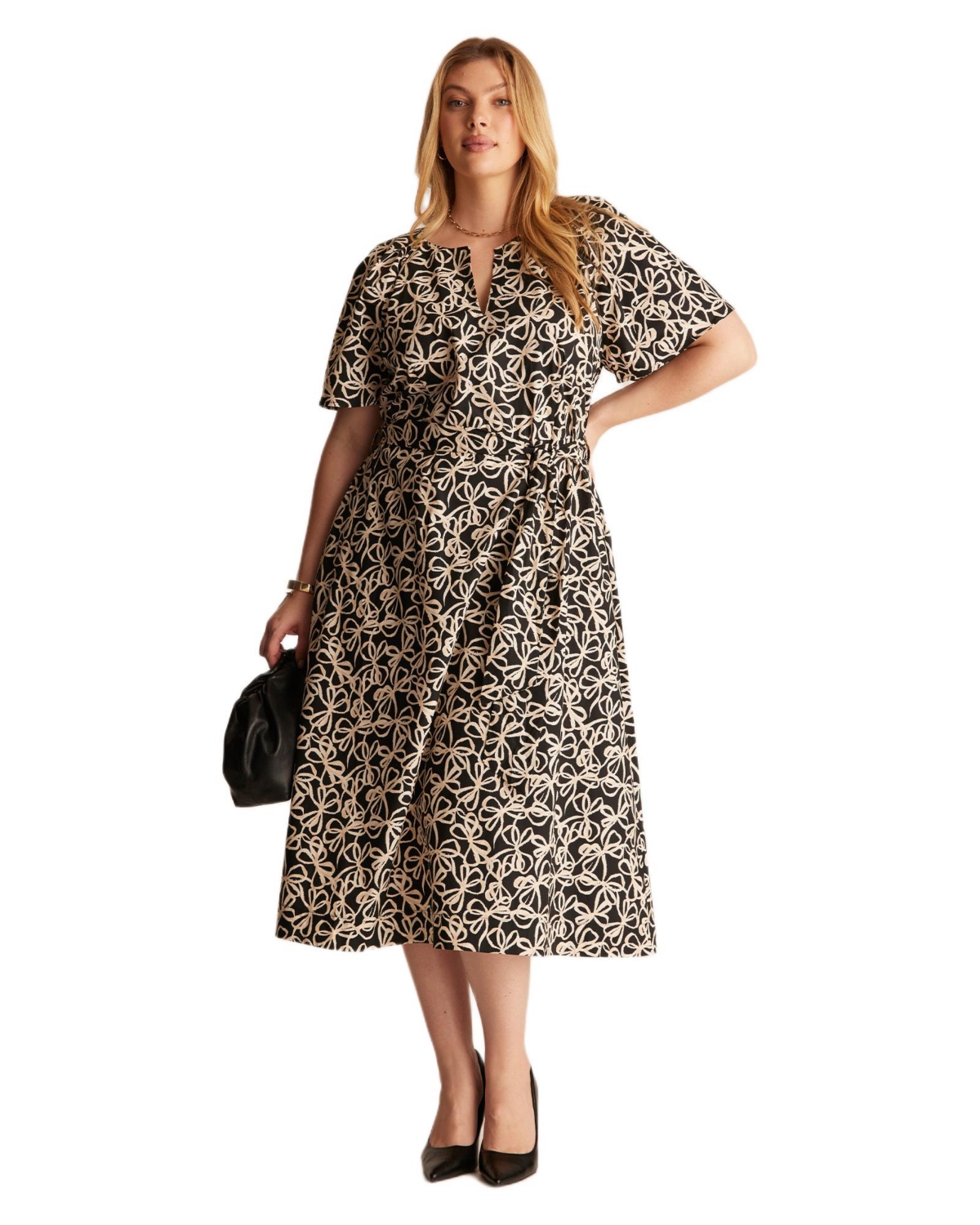 Click here for Estelle Womens Noirette Cotton Print Belted Midi D... prices