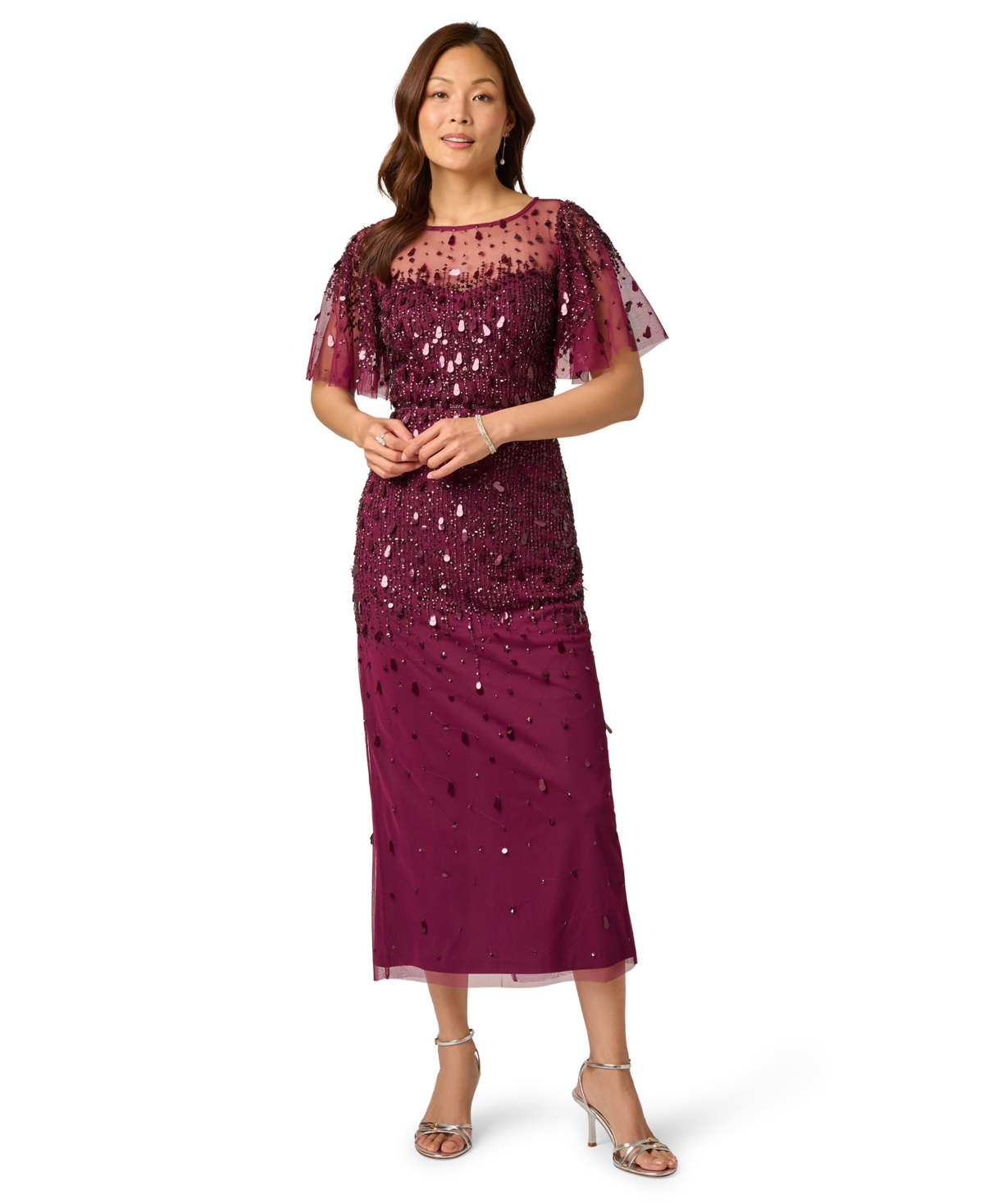 Click here for Adrianna Papell Petite Beaded Mesh Flutter-Sleeve... prices