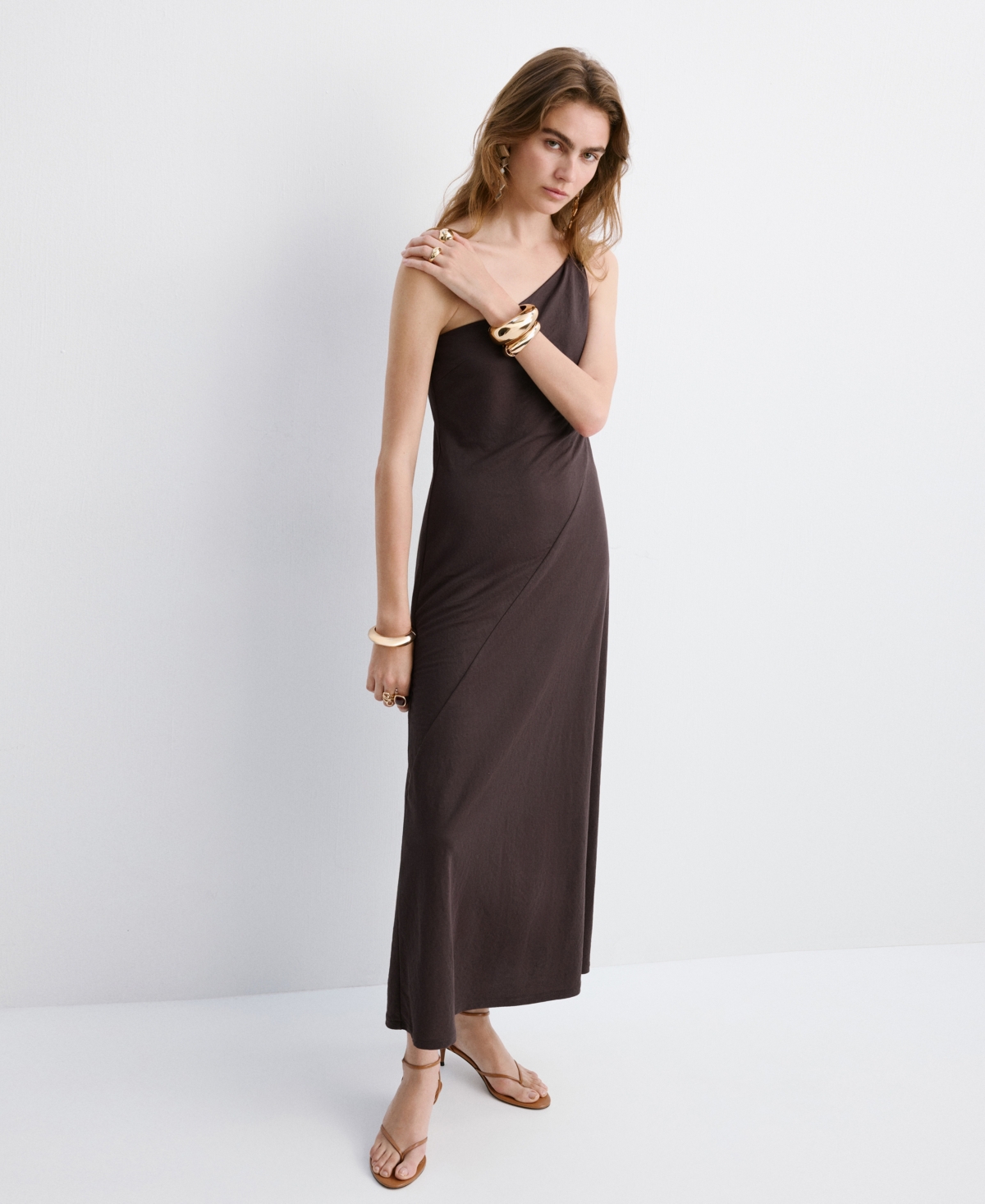 Click here for Mango Womens Gathered Strap Asymmetrical Dress - B... prices