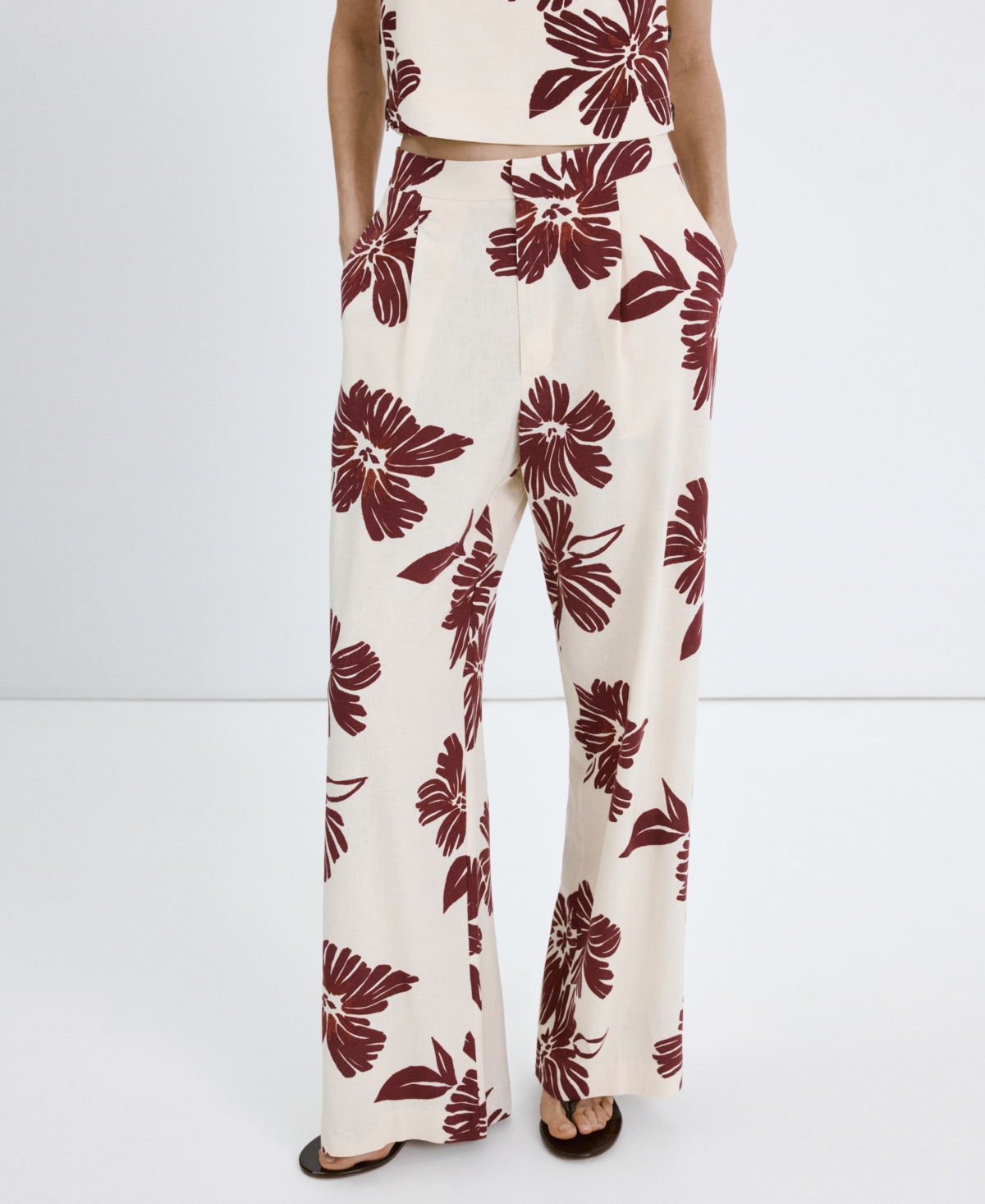 Click here for Mango Womens Printed Pleated Pants - Ecru prices