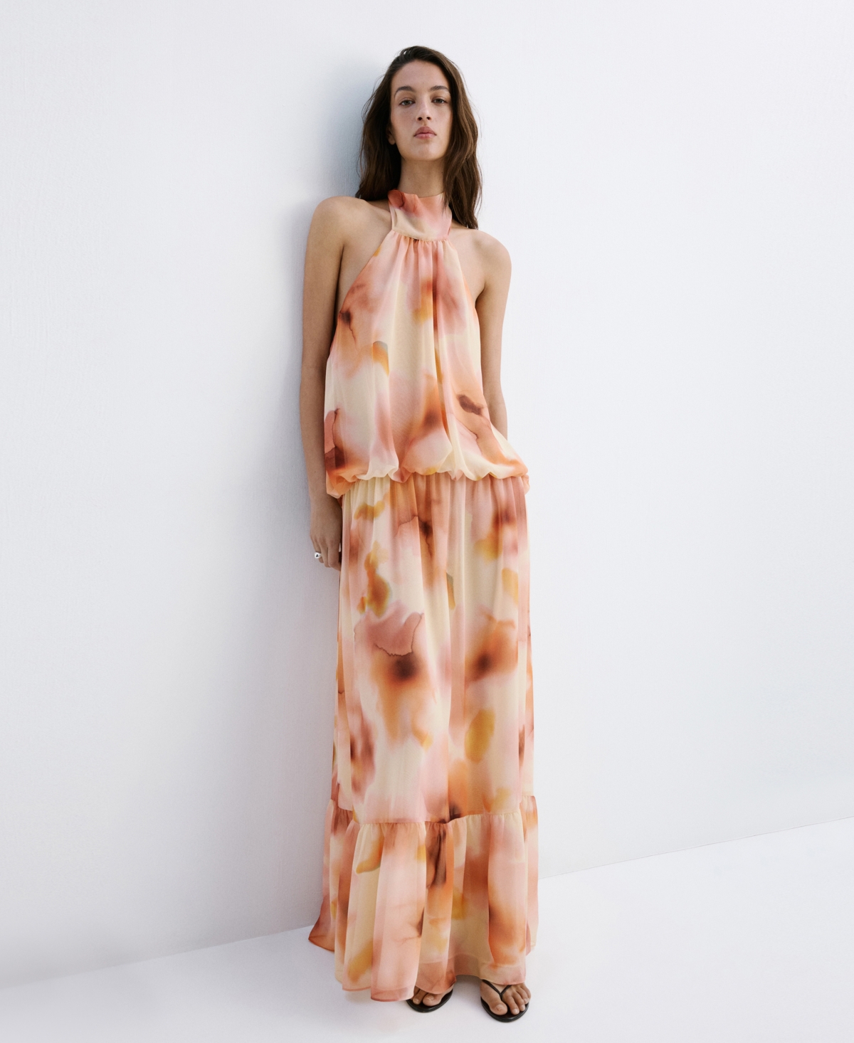 Click here for Mango Womens Halter-Neck Printed Dress - Peach prices
