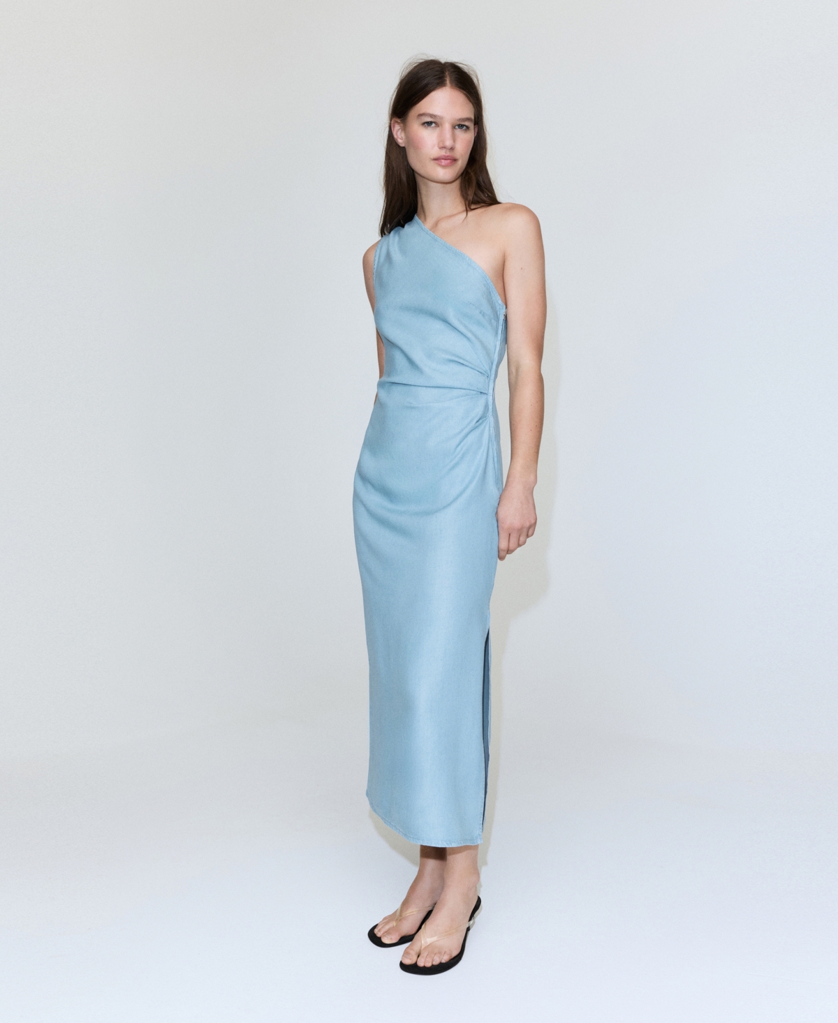 Click here for Mango Womens Asymmetrical Lyocell Dress - Light Bl... prices