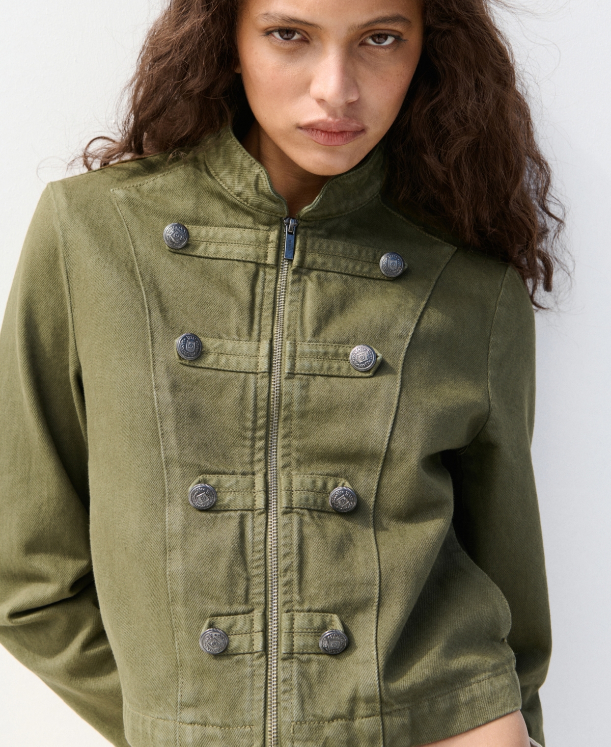 Click here for Mango Womens Band Collar Fitted Jacket - Khaki prices