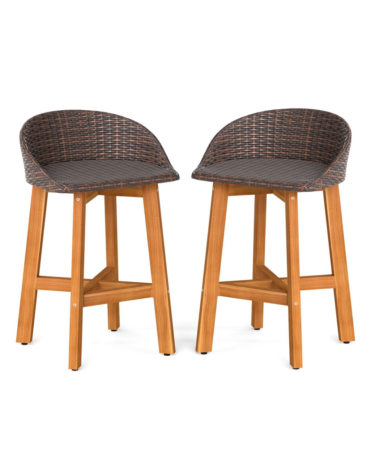 Click here for Sugift Set of 2 Acacia Wood Rattan Bar Stools with... prices