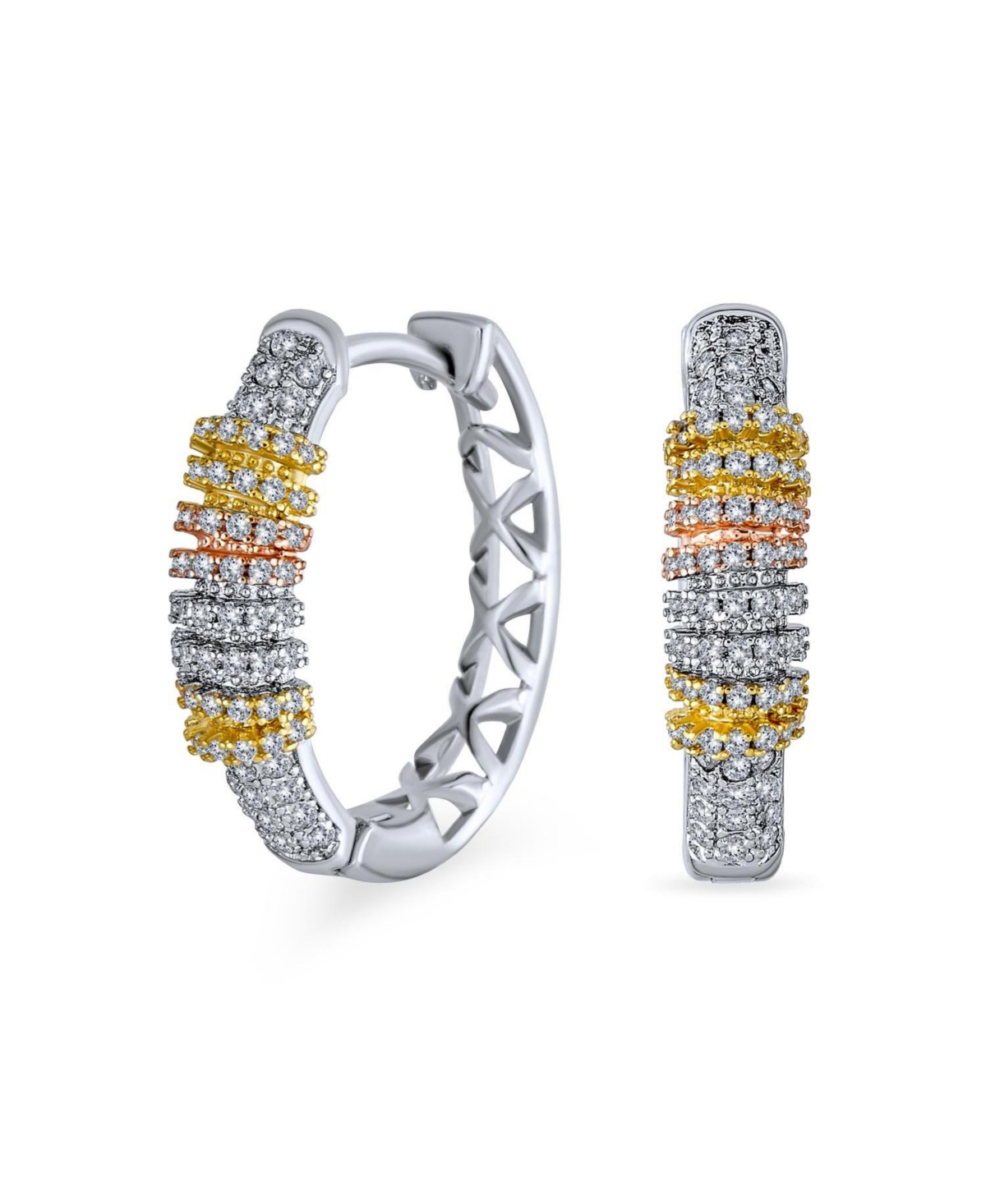 Click here for Bling Jewelry Tri-Color Pave Cz Oval Hoop Earrings... prices