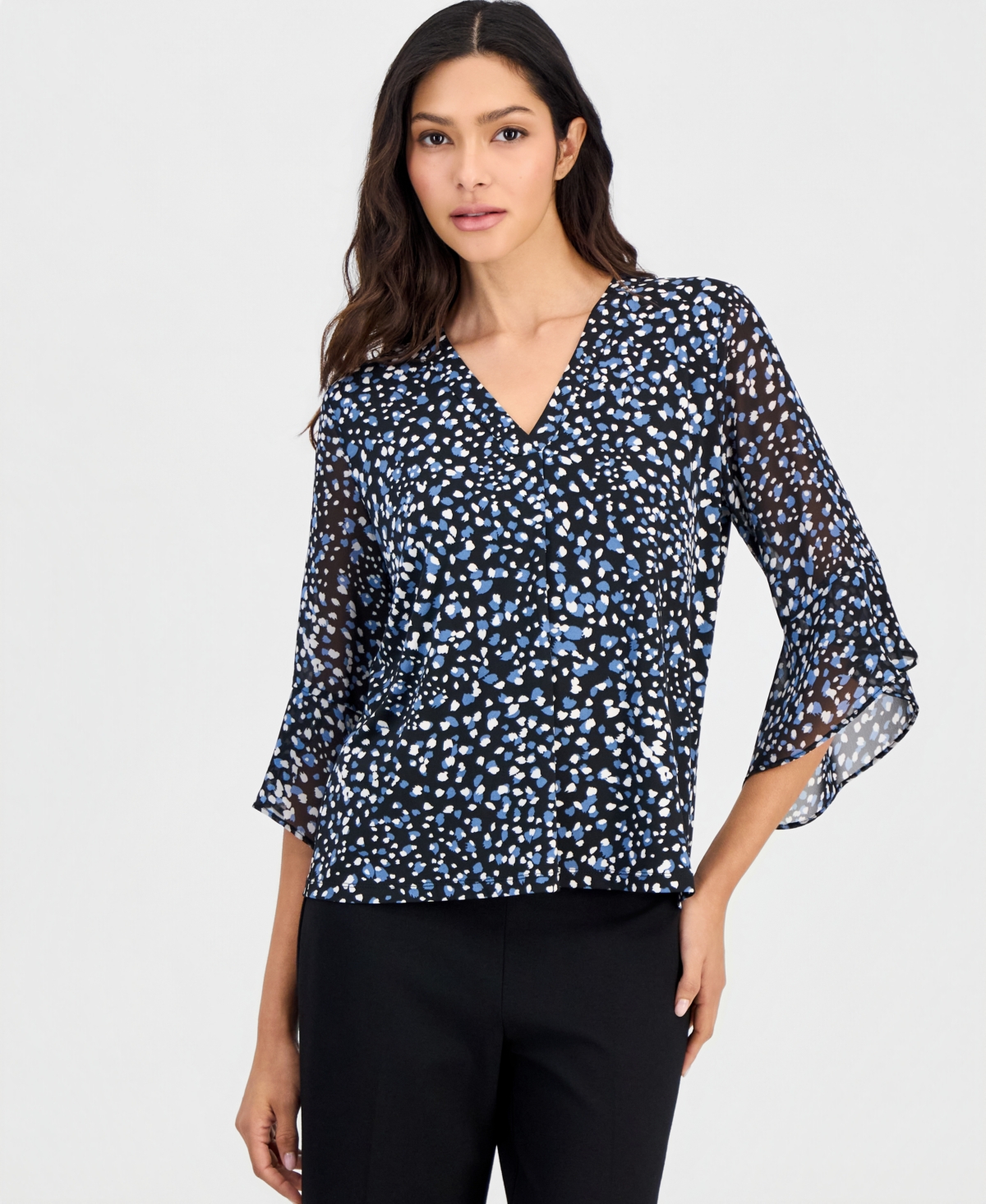 Click here for Anne Klein Essentials Petite Printed 3/4-Bell-Slee... prices