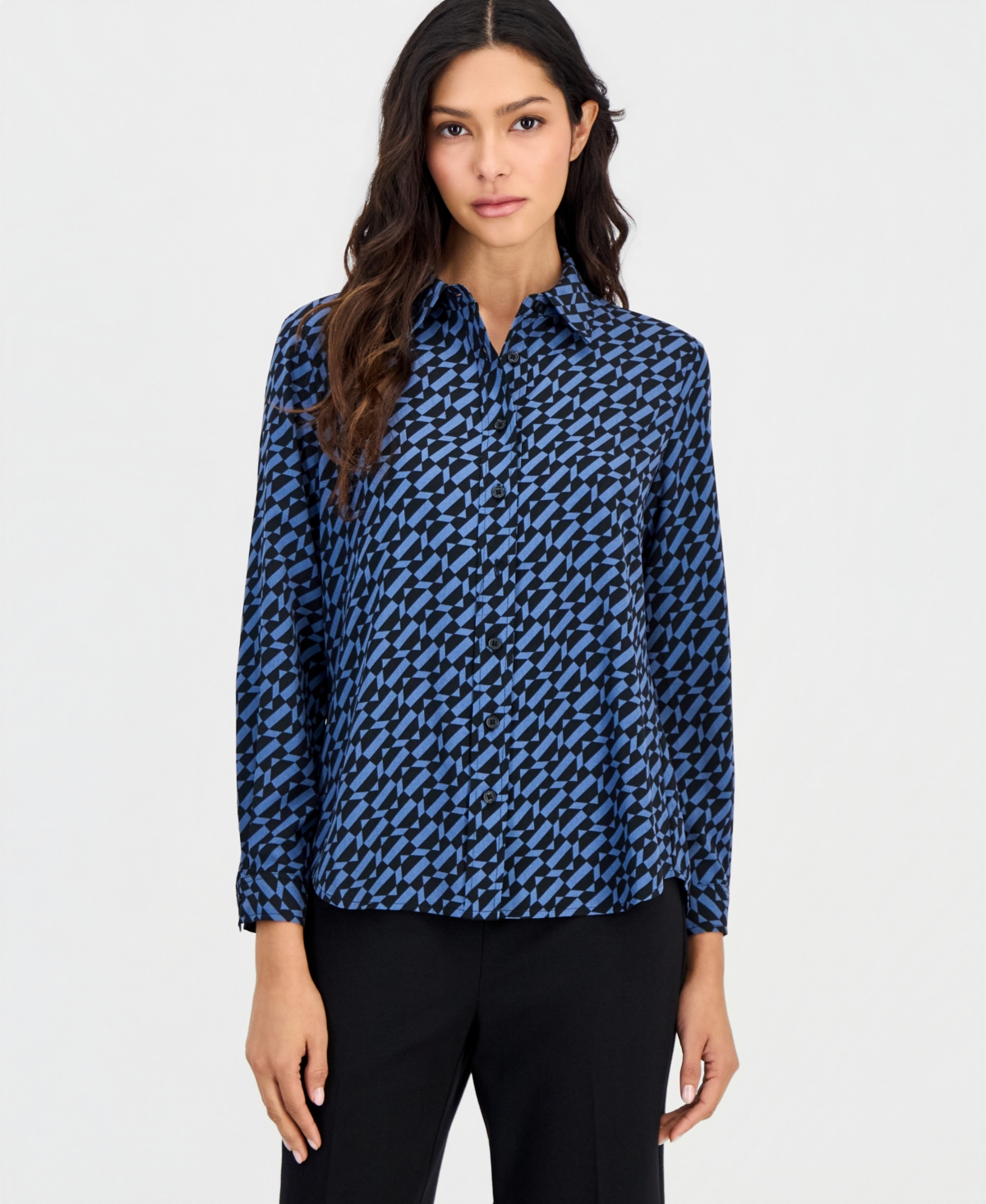 Click here for Anne Klein Essentials Petite Printed Button-Front... prices