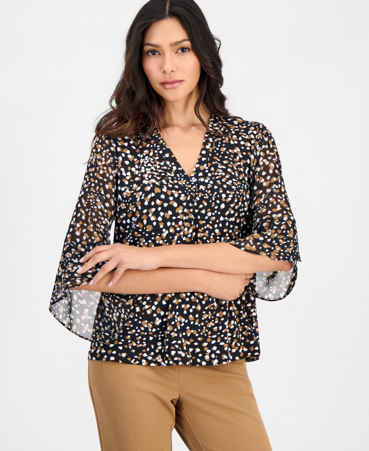 Click here for Anne Klein Essentials Petite Printed Split-Neck Be... prices