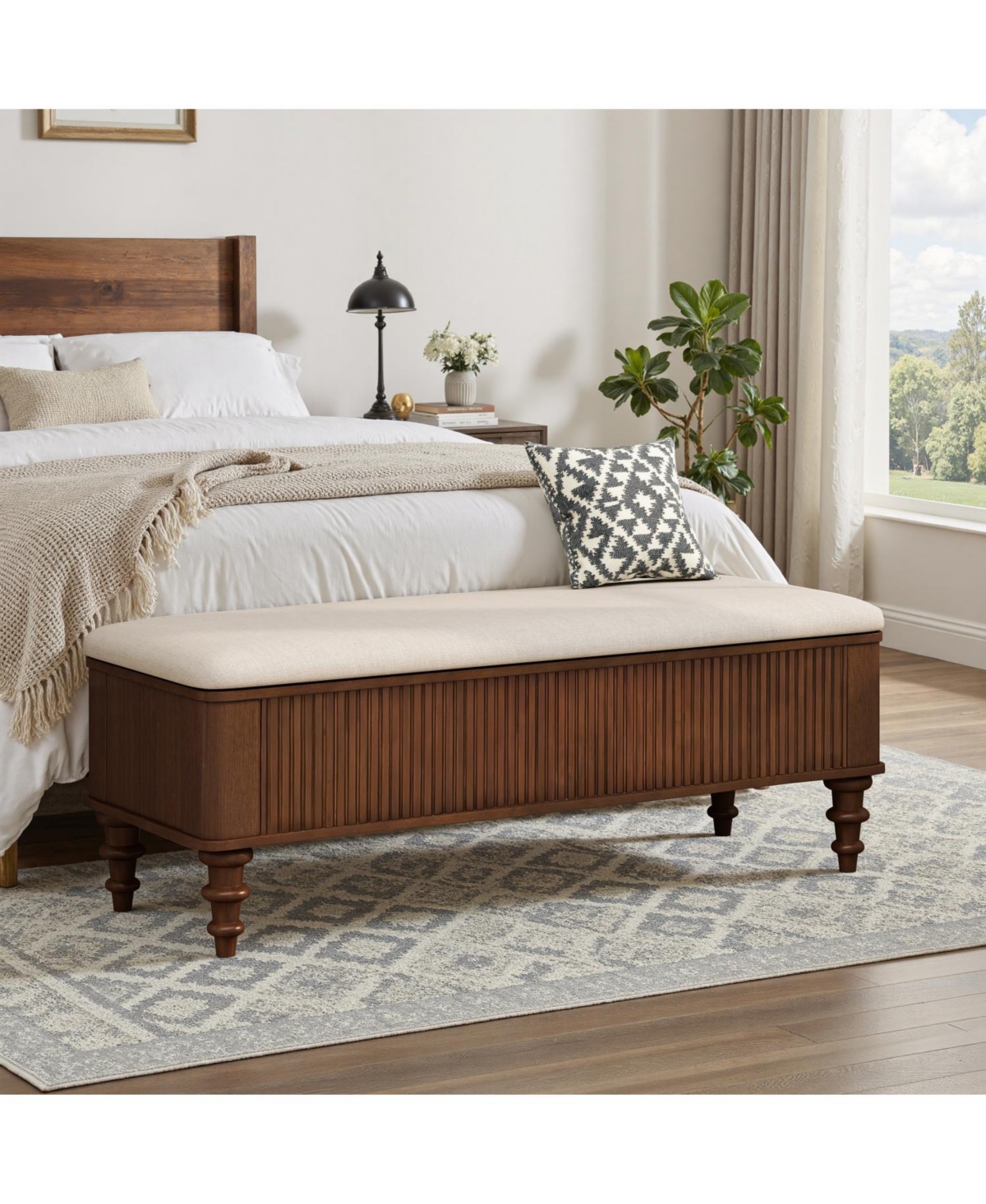 Click here for Rainsken Linen Seat Storage Ottoman Bench  Solid R... prices