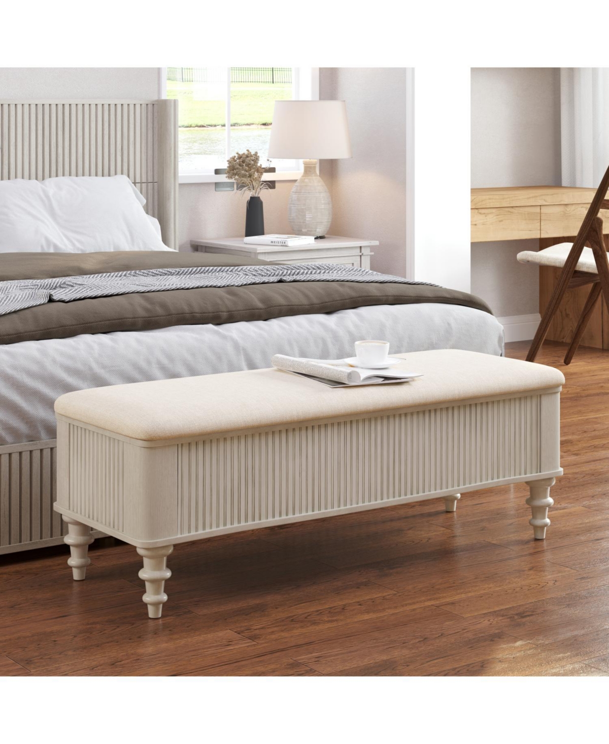 Click here for Rainsken Linen Seat Storage Ottoman Bench  Solid R... prices