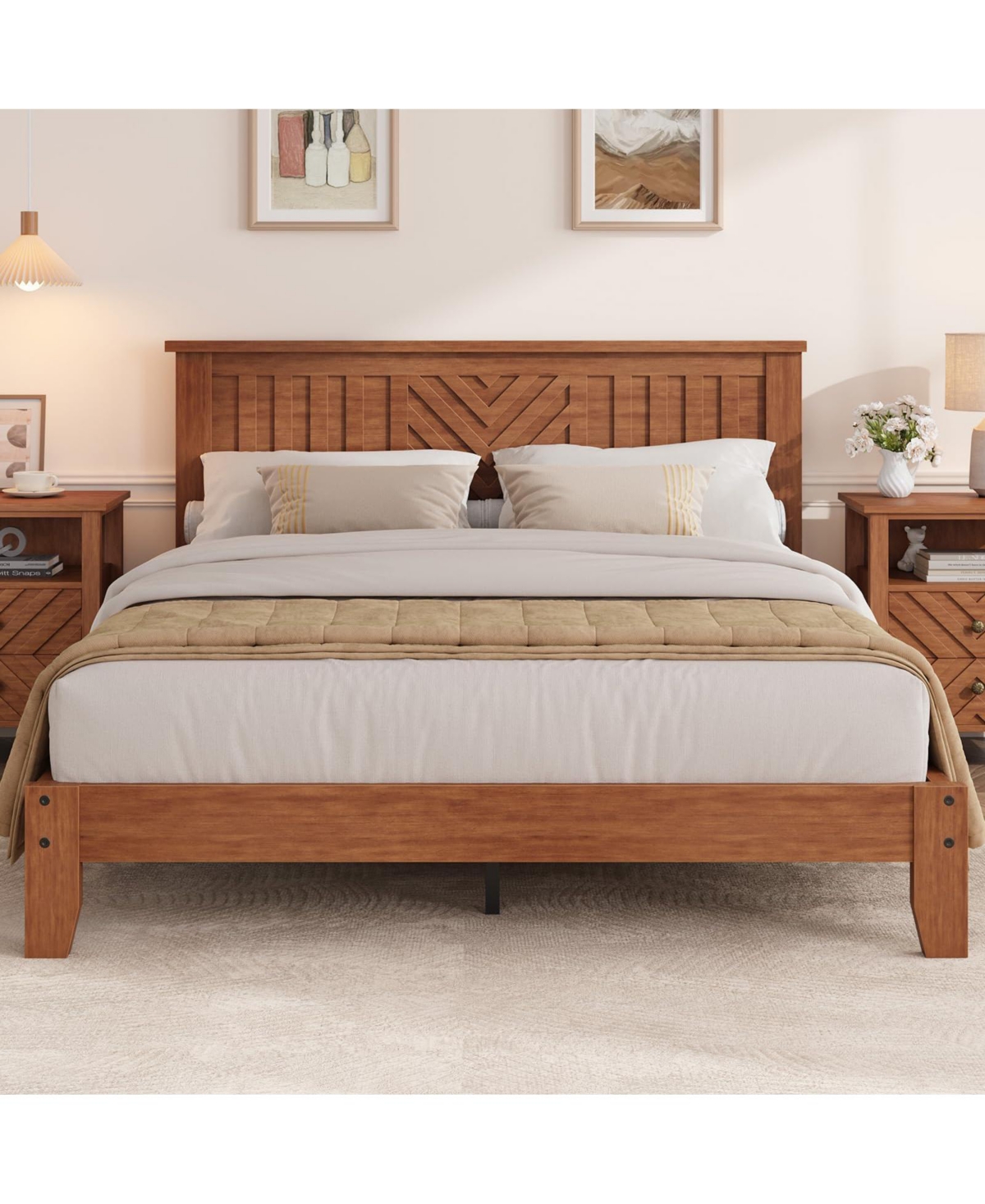 Click here for gaomon Queen Light Wooden Platform Bed Frame with... prices