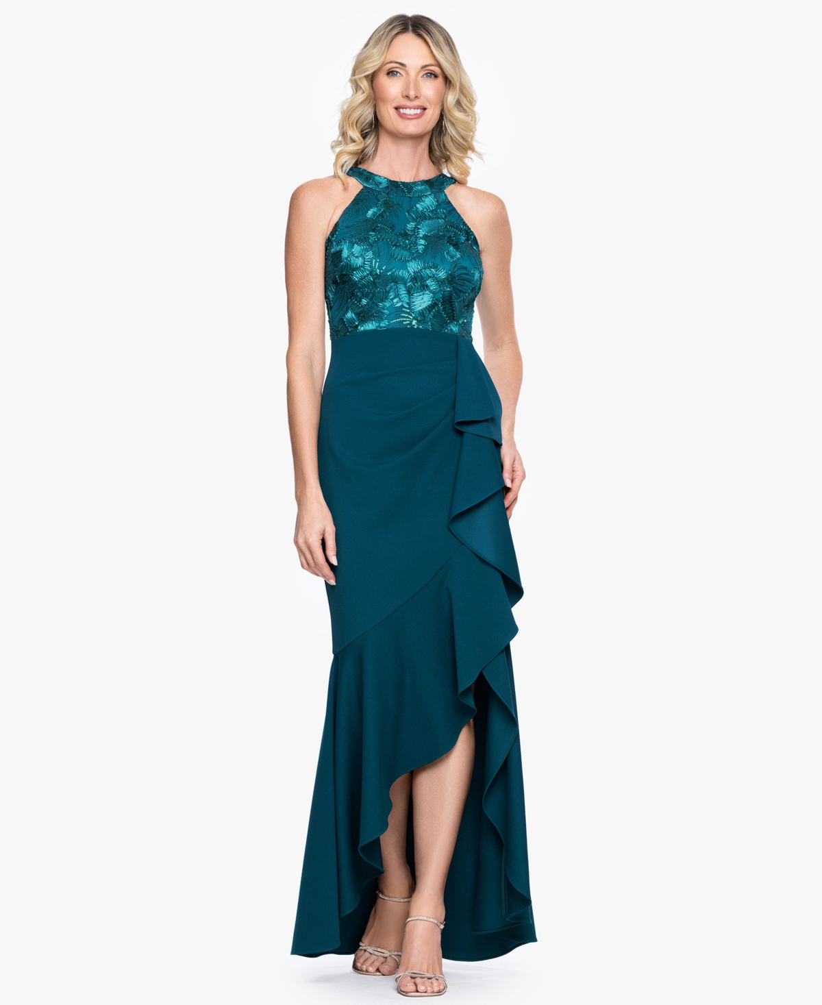 Click here for Betsy & Adam Womens Lace Halter Mermaid Gown - Tea... prices