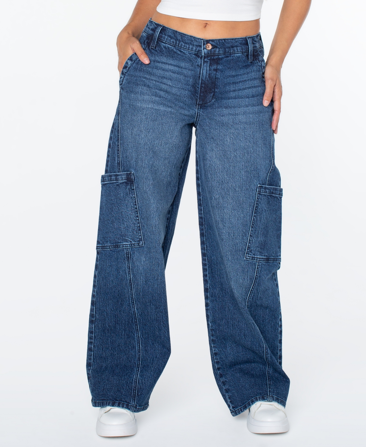 Click here for Celebrity Pink Womens Mid-Rise Wide-Leg Cargo Jean... prices