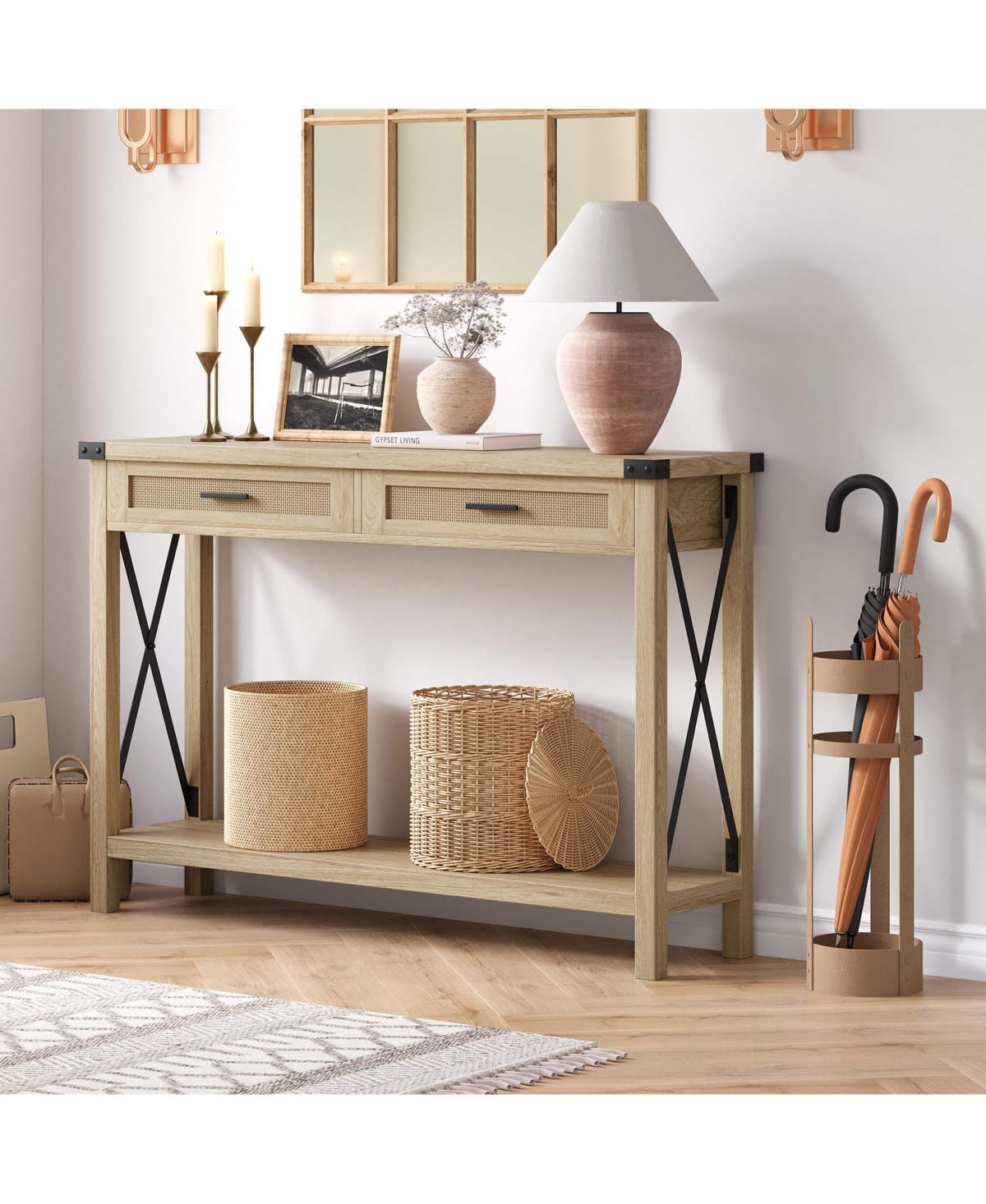 Click here for homfan Entryway Console Table with Rattan Drawers... prices