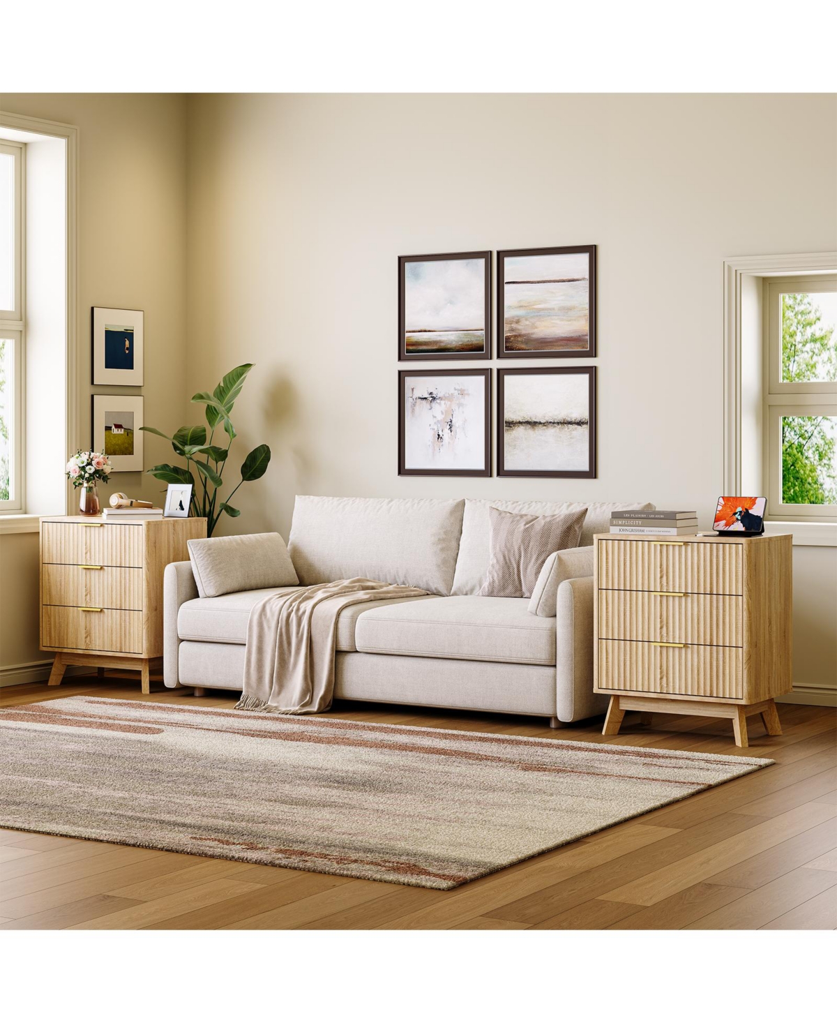 Click here for homfan Set of 2 Fluted 3-Drawer Nightstands  Bedro... prices