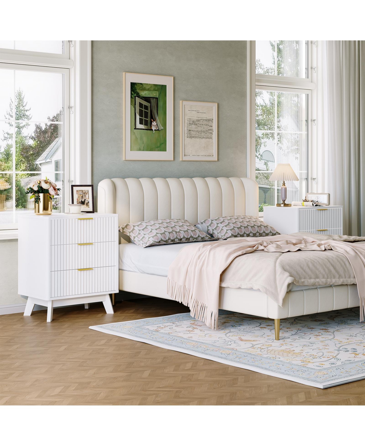Click here for homfan Set of 2 Fluted 3-Drawer Nightstands  Bedro... prices