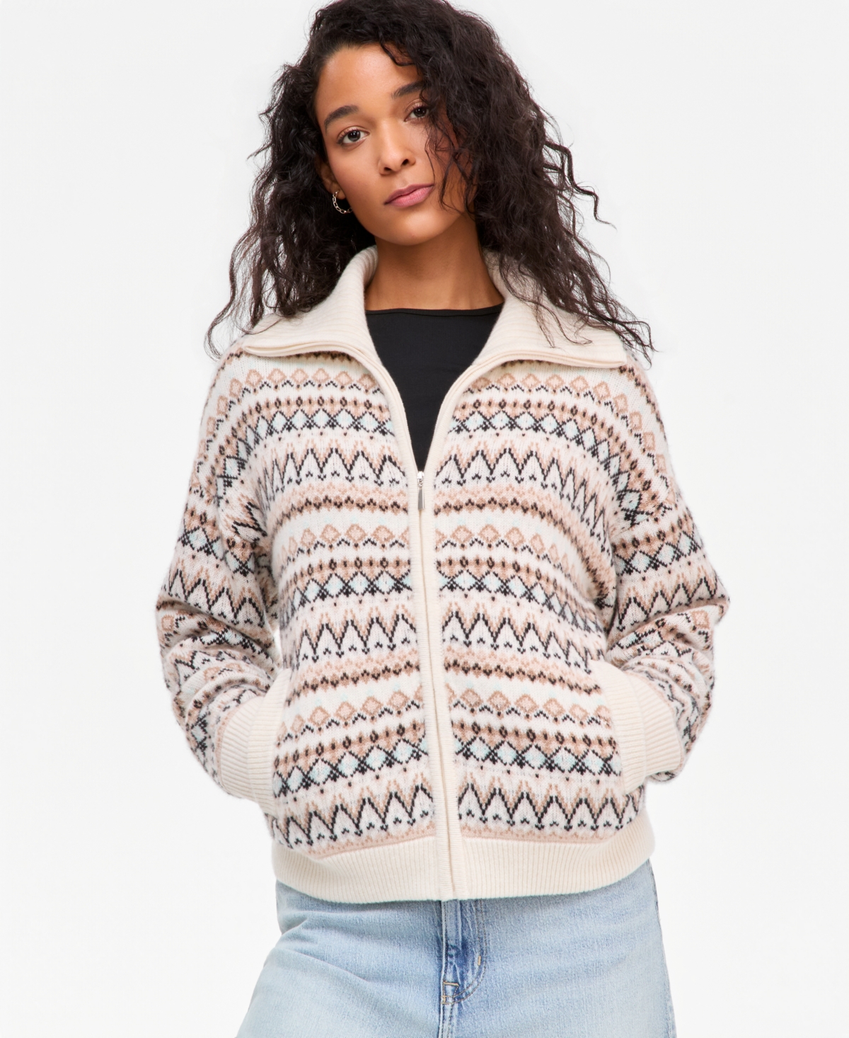 Click here for Charter Club Womens 100 Cashmere Fair Isle Zip-Fro... prices