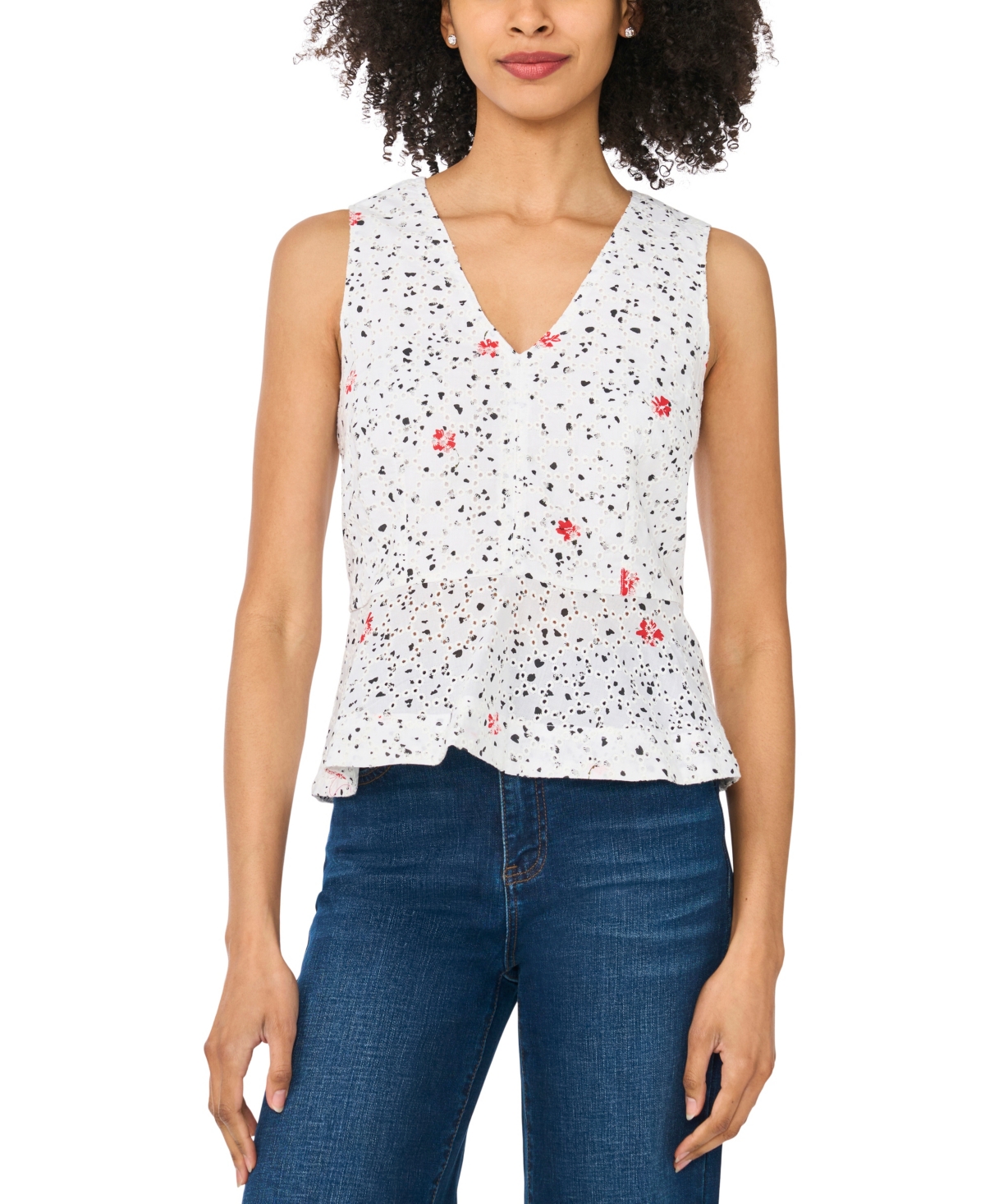 Click here for CeCe Womens Printed V-Neck Sleeveless Flowy Blouse... prices