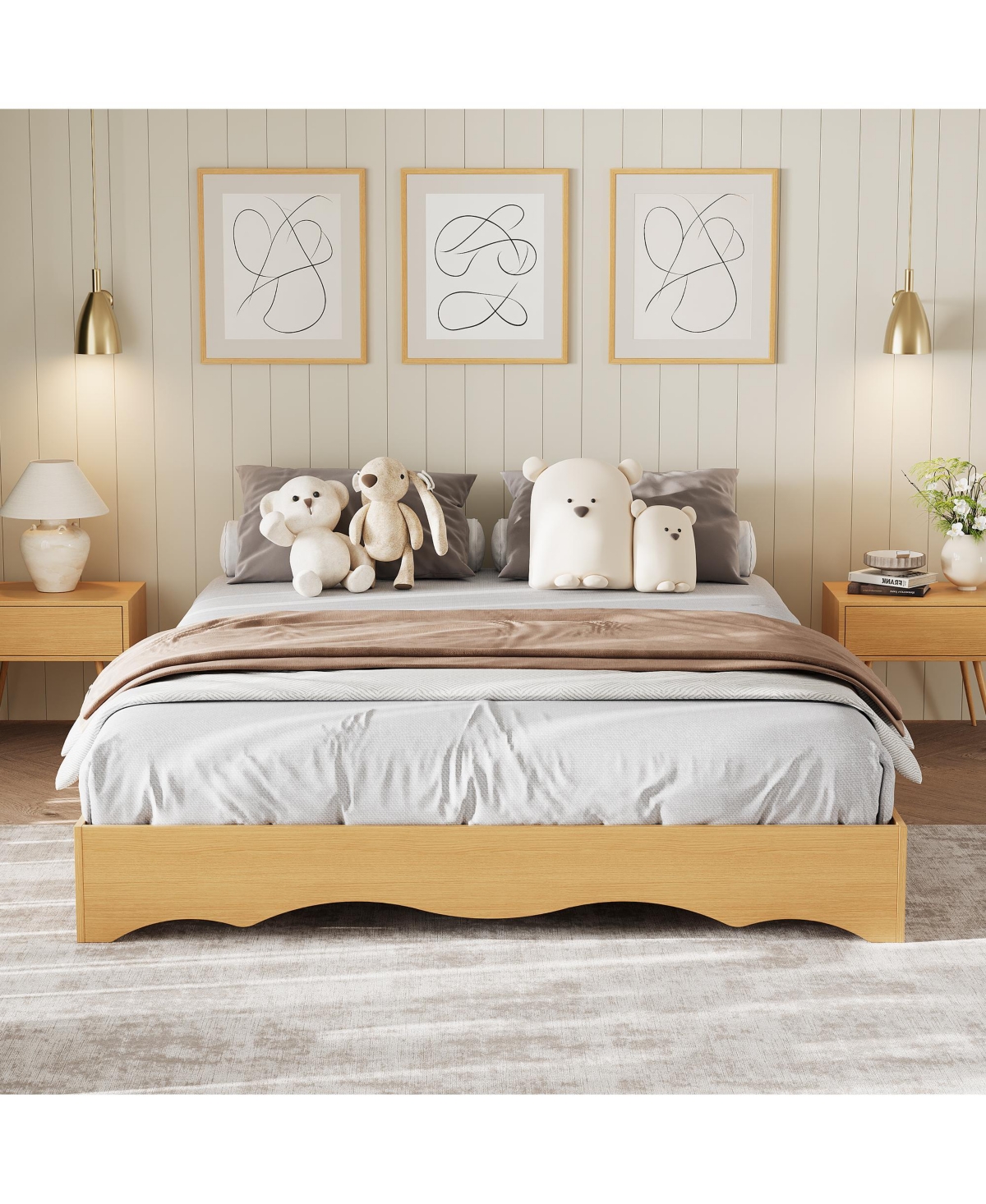 Click here for homfan Minimalist Wave Edge Wood Platform Bed Fram... prices