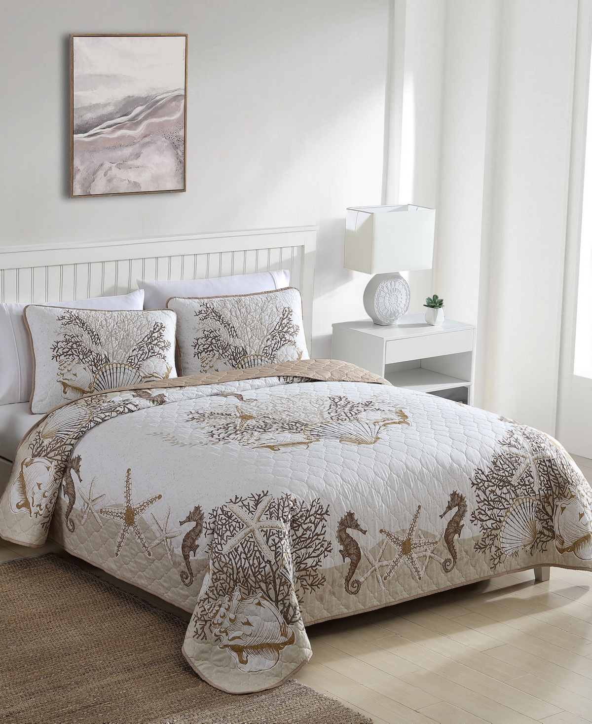 Carribbean Joe Coastal 3-Piece Quilt Set  Full/Queen - Beach Delight Sand