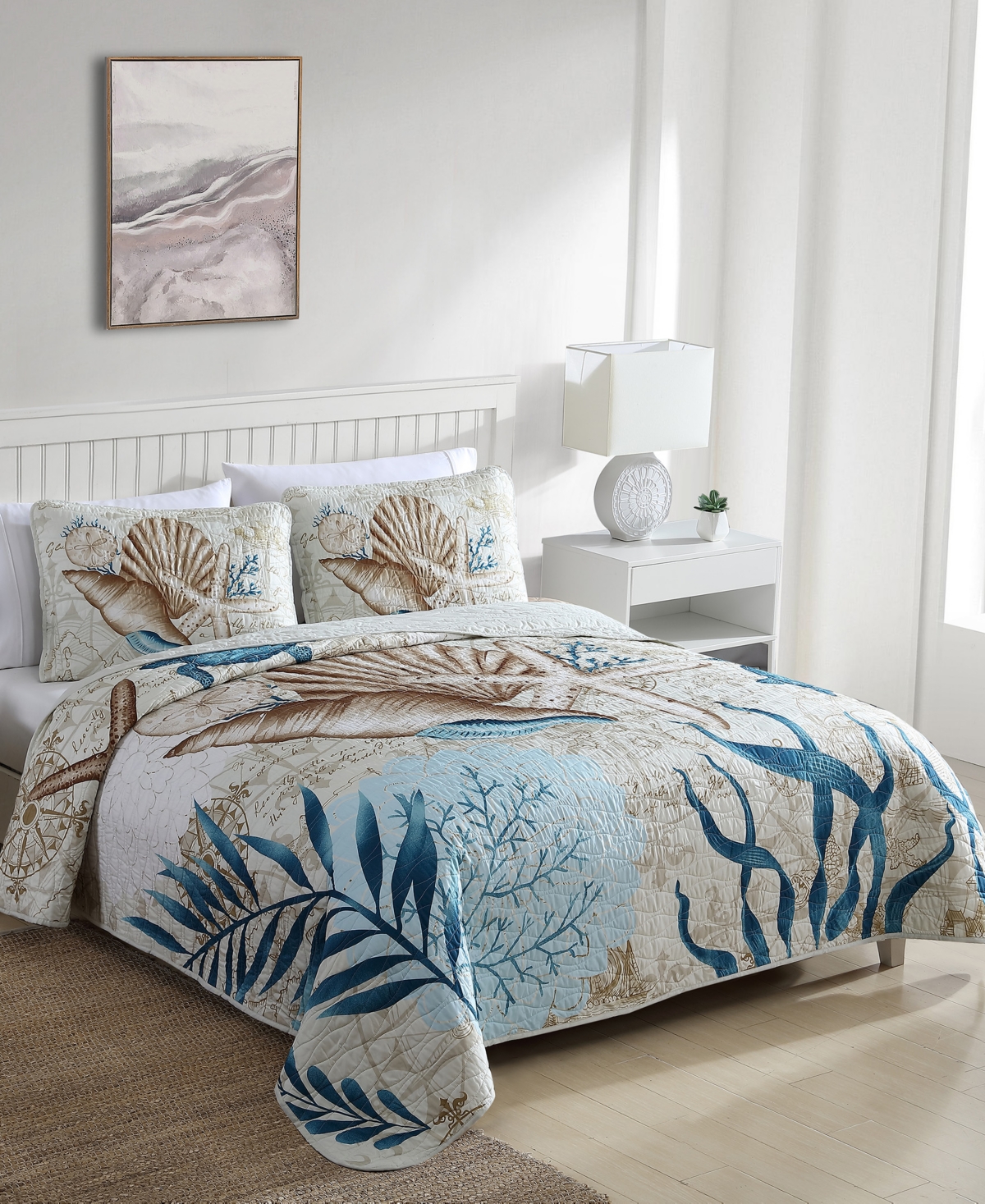 Carribbean Joe Coastal 3-Piece Quilt Set  Full/Queen - Blue Turtle