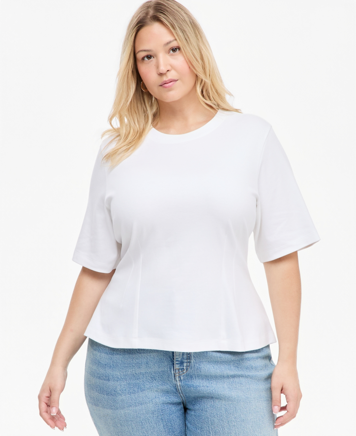 Click here for On 34th Plus Size Tie-Back Elbow-Sleeve Peplum Top... prices