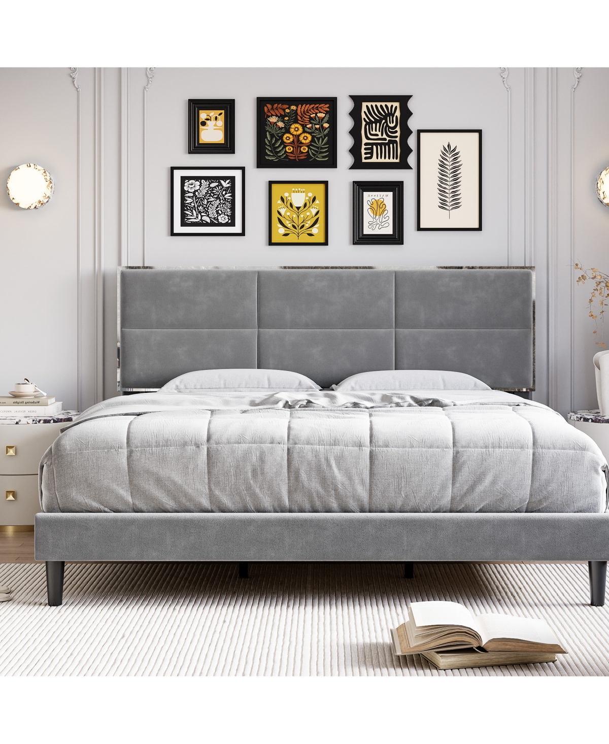 Click here for homfan Metal Bed Frame with Upholstered Headboard... prices