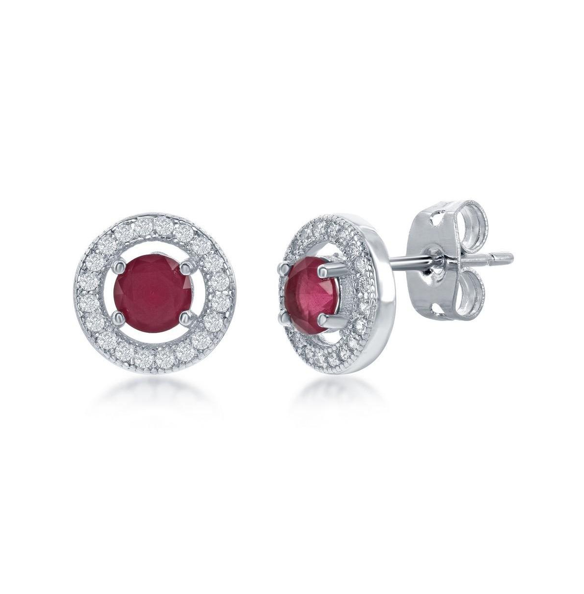 Click here for Simona Elegant Round Halo Cz Stud Earrings - Red prices