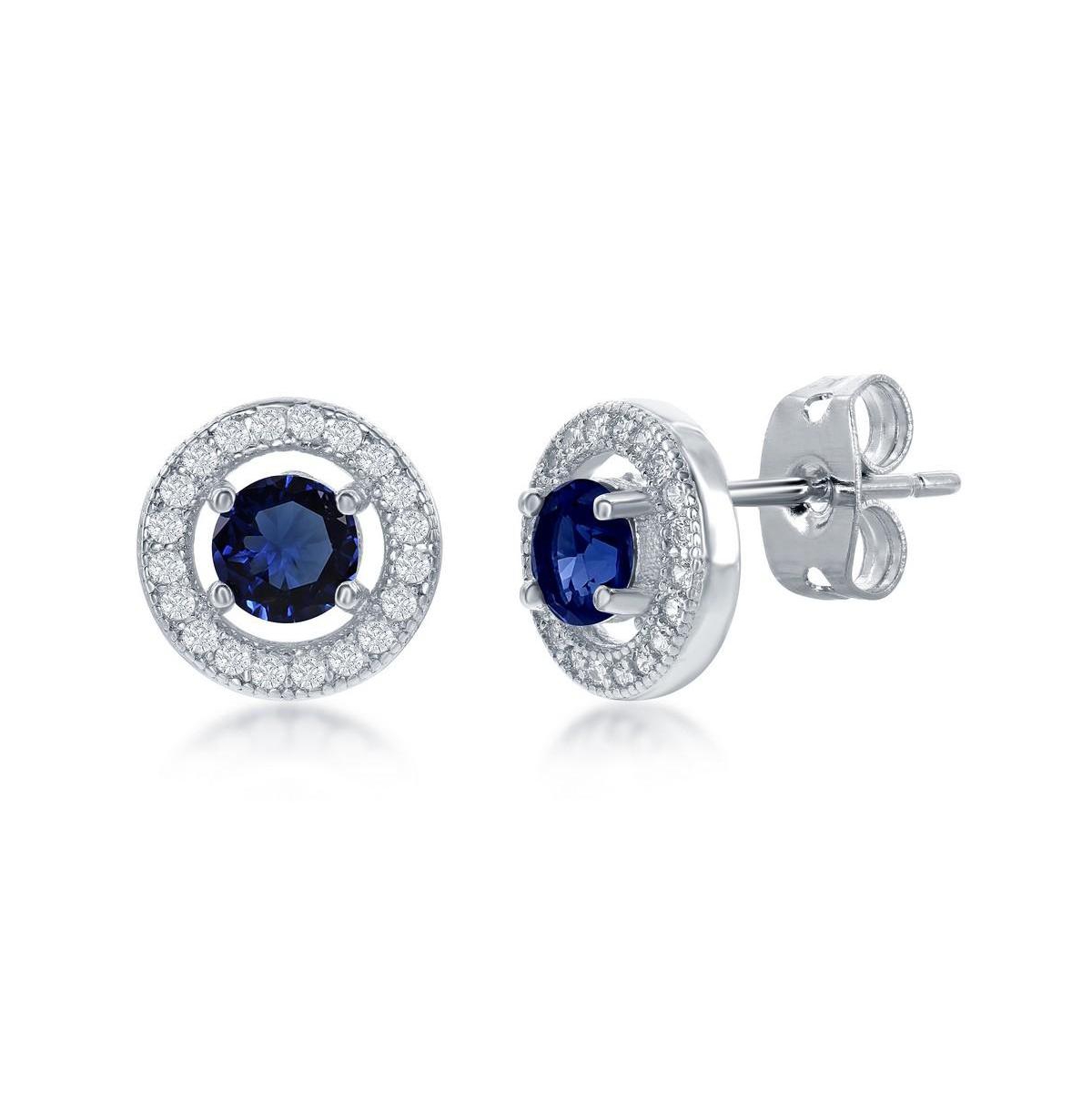 Click here for Simona Elegant Round Halo Cz Stud Earrings - Blue prices