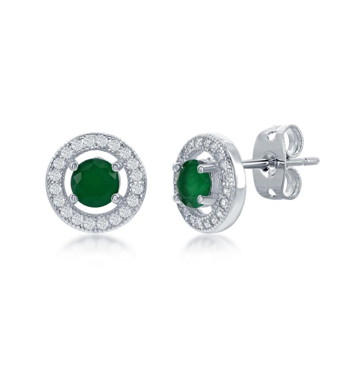 Click here for Simona Elegant Round Halo Cz Stud Earrings - Green prices