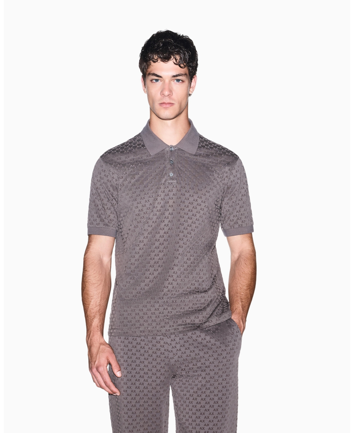 Click here for A|X Armani Exchange Mens Flocked All Over Logo Pol... prices