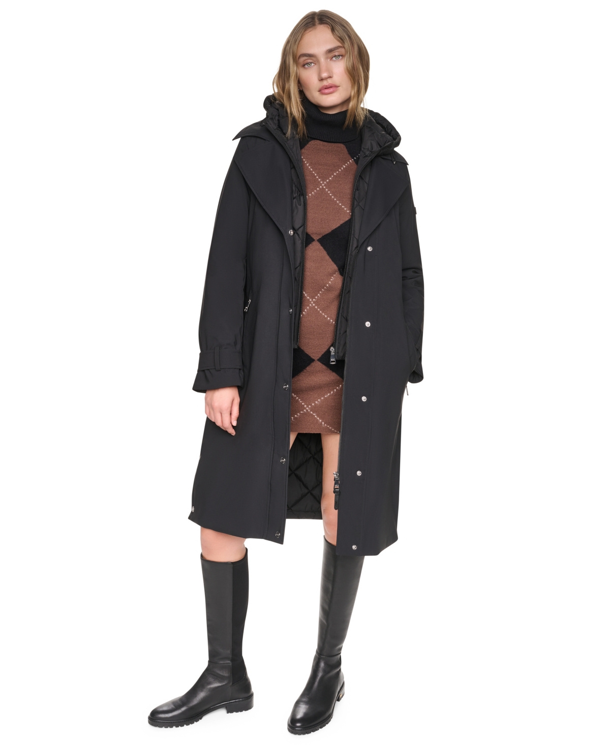 Click here for Dkny Womens Belted Trench with Hooded Bib Coat - B... prices