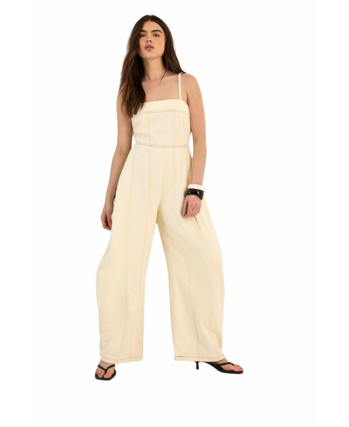 Click here for Nasty Gal Womens Wide Leg Denim Jumpsuit - Ecru prices