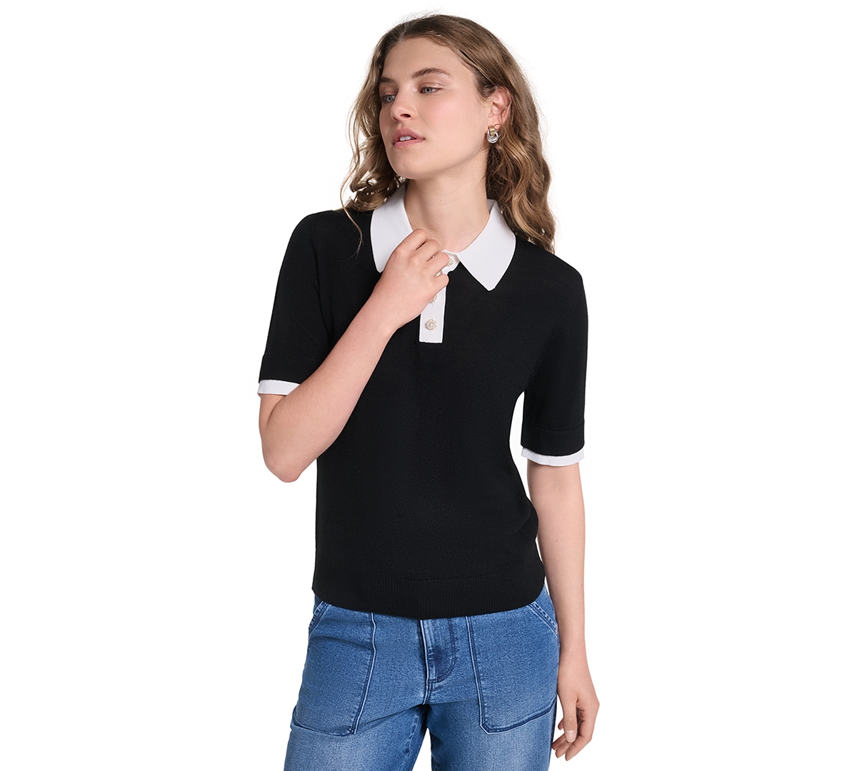 Click here for Karl Lagerfeld Paris Petite Johnny Collar Sweater... prices