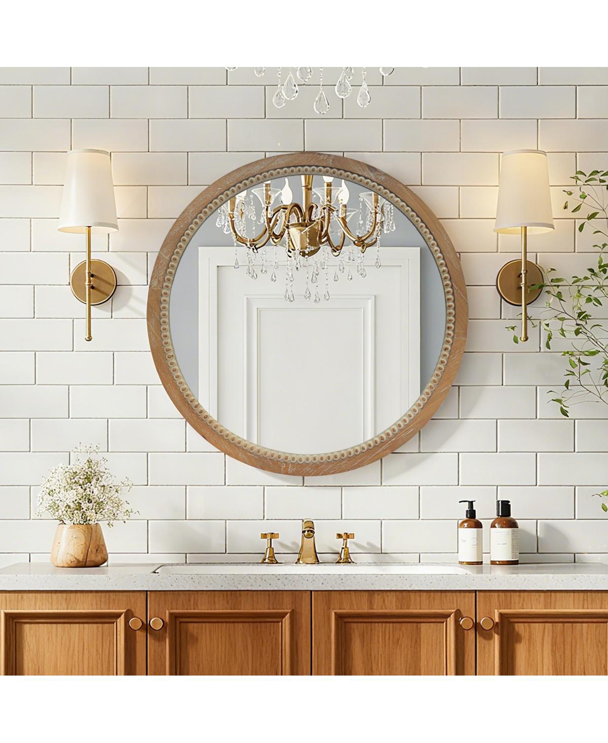 Click here for Laoties 23.6 Farmhouse Round Wall Mirror Beaded Tr... prices