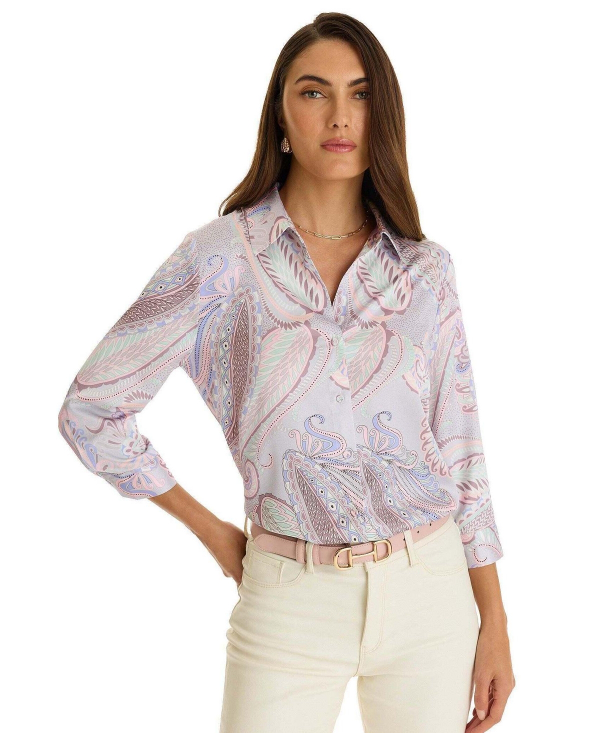 Click here for The Noli Shop Womens Sara Silk Blouse - Pastel pai... prices