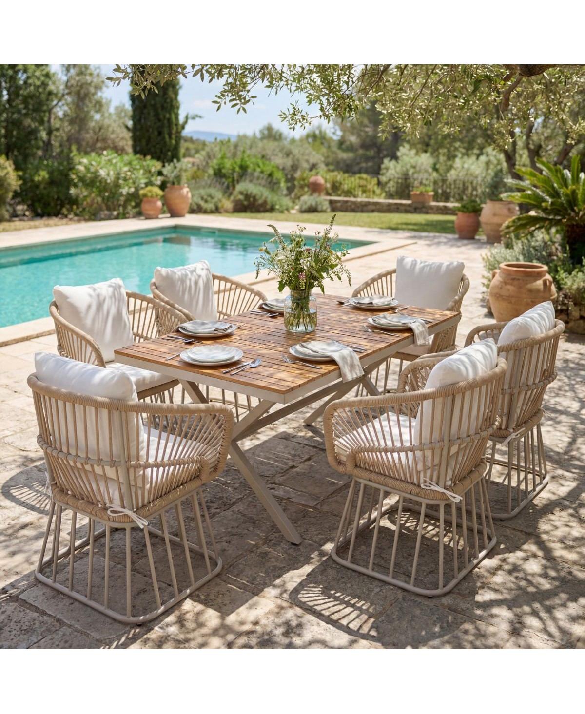 Click here for Asagikoiai 7-Piece Outdoor Dining Set with Solid T... prices