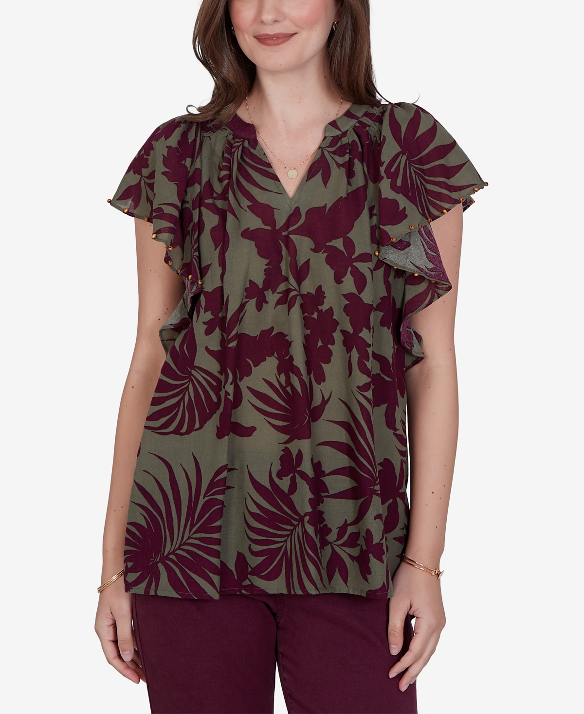 Click here for Ruby Rd. Petite Tropical Print Gauze Flutter-Sleev... prices