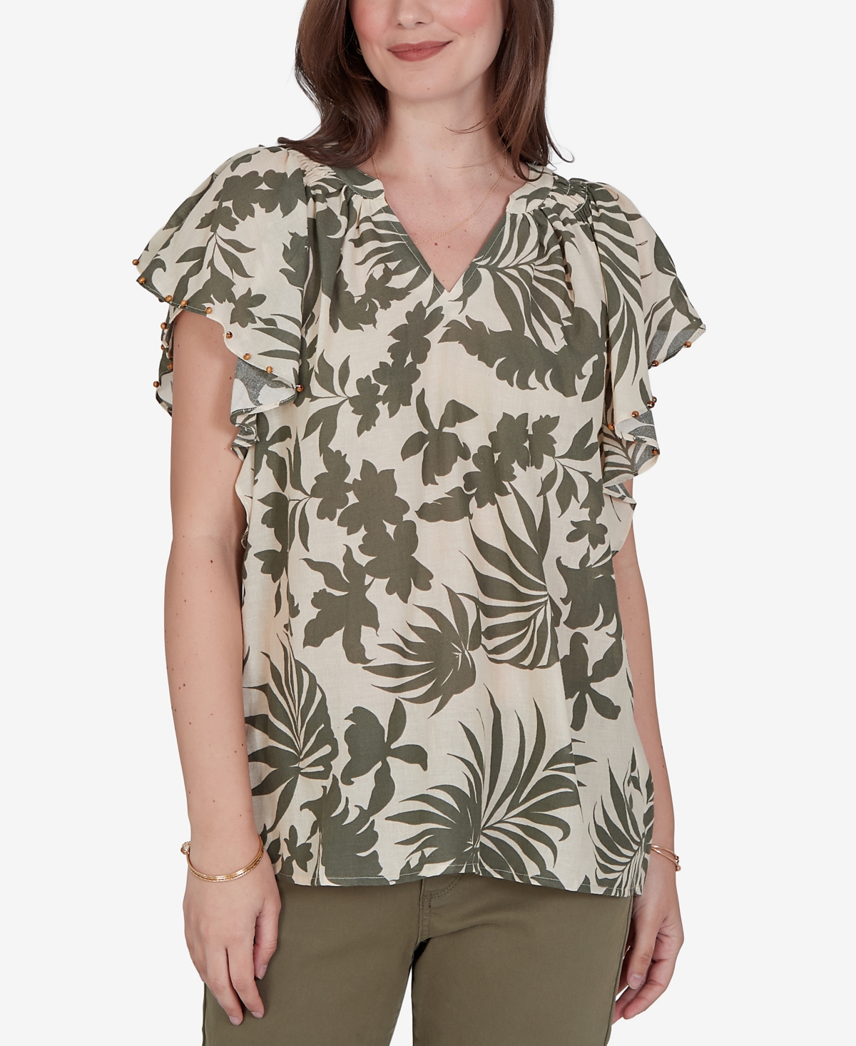 Click here for Ruby Rd. Petite Tropical Print Gauze Flutter-Sleev... prices