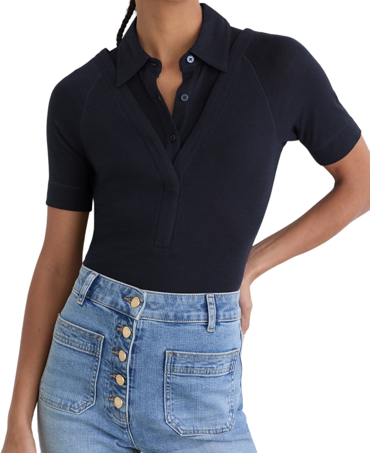 Click here for Reiss Womens Shona Collared Top - Navy prices