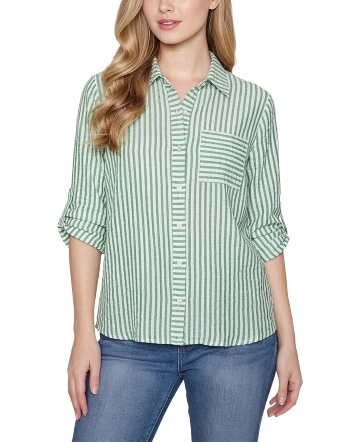 Click here for Ny Collection Petite 3/4 Sleeve Roll Tab Blouse -... prices