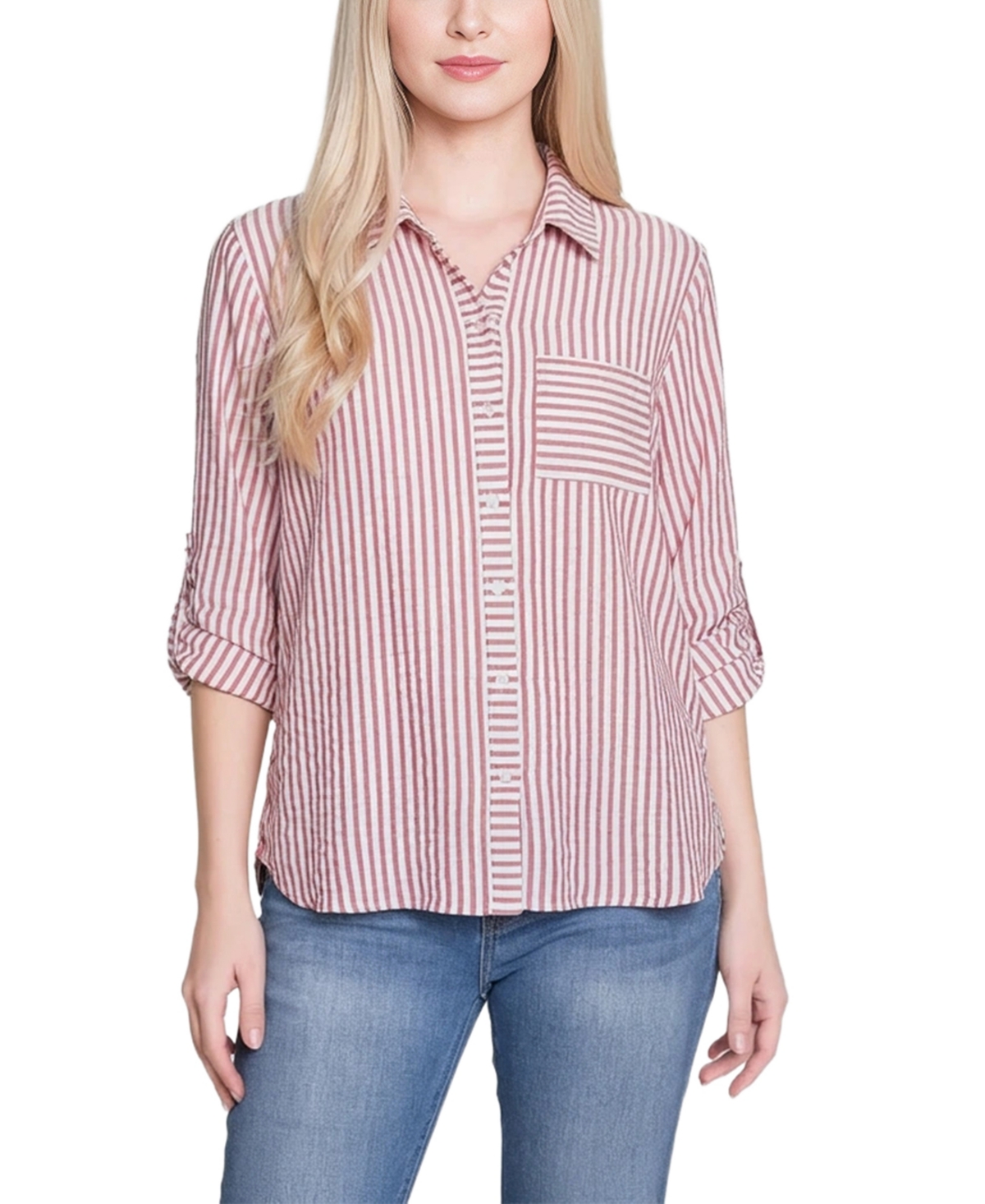 Click here for Ny Collection Petite 3/4 Sleeve Roll Tab Blouse -... prices