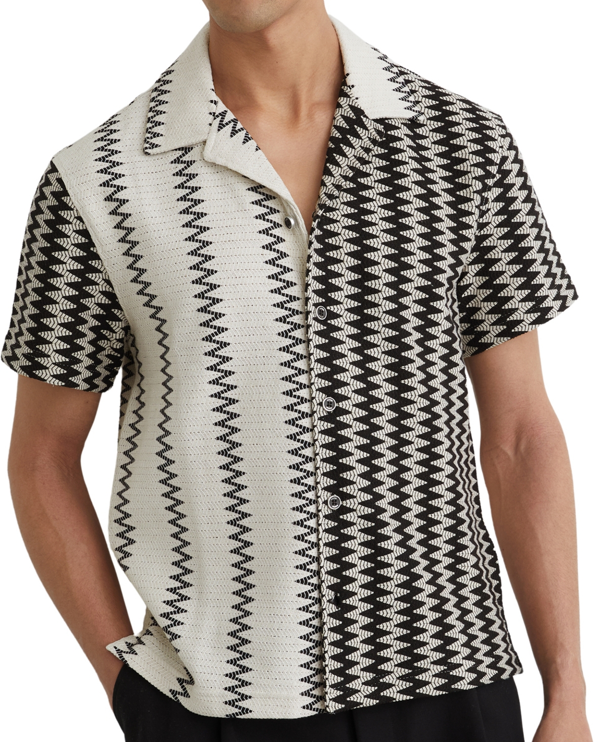 Click here for Reiss Mens Dain Zig Zag Crochet Cuban Shirt - Whit... prices