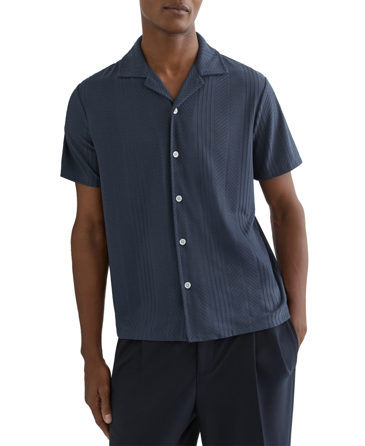 Click here for Reiss Mens Frederick Jacquard Cuban Shirt - Steel... prices